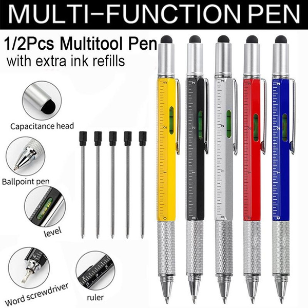 1PC/2PCS with extra ink refills 6 In1 Multifunction Ballpoint Pen with ...