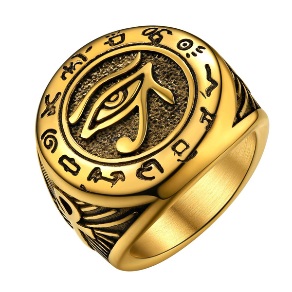Eyes of Horus Ring for Men Women, Stainless Steel Ankh Ring, Ancient ...