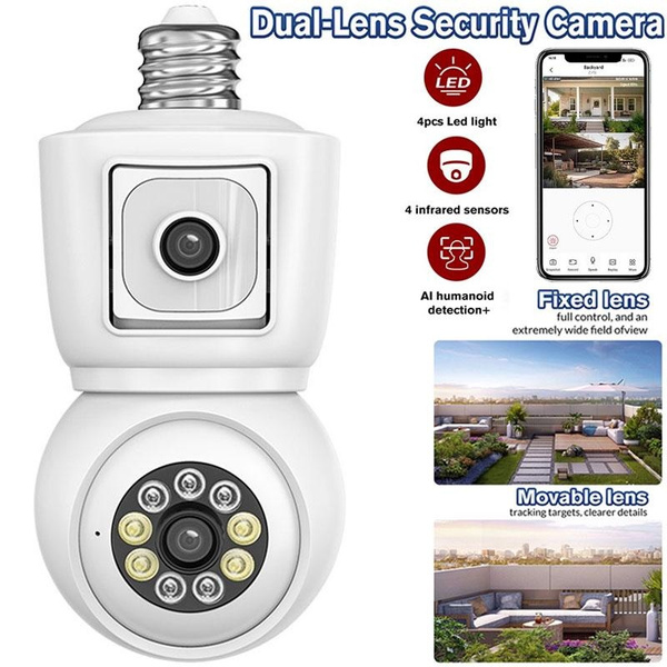 1PC 4MP E27 IP Camera Wifi Night Vision IR Home Security PTZ Camera ...