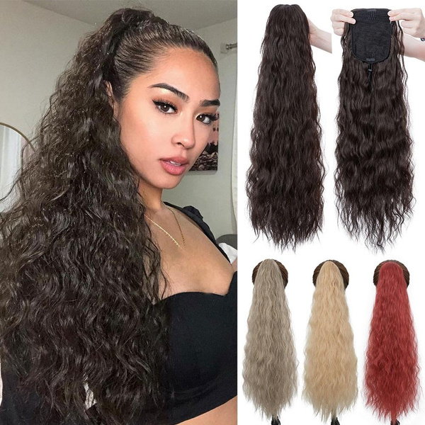 100% Real Natural Drawstring Ponytail Hair Extensions Kinky Curly Clip ...