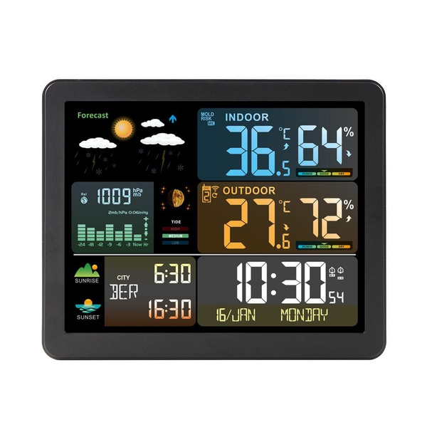 Wireless Weather Station Colorful Display Wall Digital Dual Alarm Clock ...