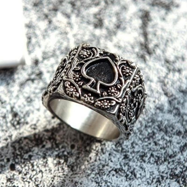 Retro Silver Plated Spade Rings for Men Rock Punk Rings Hip Hop Jewelry ...