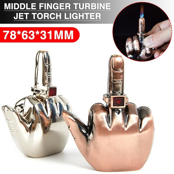 Middle Finger Turbine Torch Lighter Straight Flame Refillable Gas ...