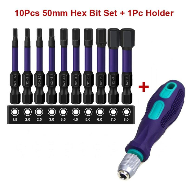 50mm Hex Bit Set with Bit Handle,1/4 Inch Hex Shank Metric Hex ...