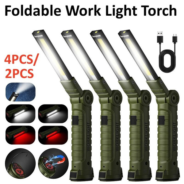 4PCS/2PCS Rechargeable Work Light COB Torch with Magnetic Base 5 Modes ...