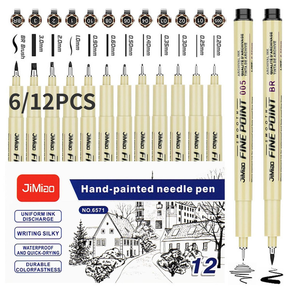 Micron Fineliner Pen Set, 6/12 Pieces Black Fineliner Pens, Waterproof ...