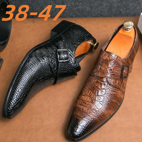 Men's Brown/black Crocodile Embossed Single Monk Strap Slip on Dress Loafers Size 38-47 | Wish