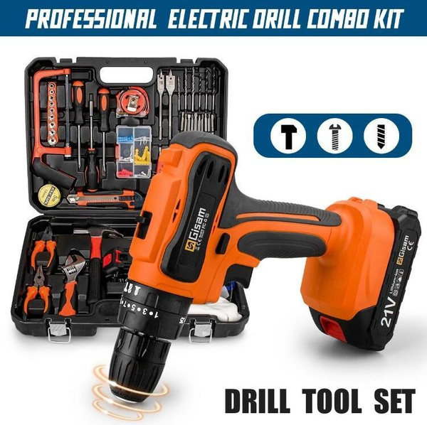 Electric Drill Tool Set Cordless Screwdriver 25Torque+3 Hammer Drill ...