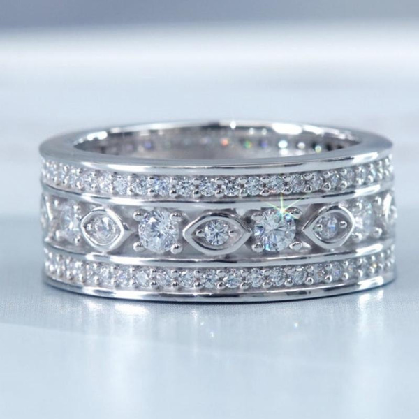 Bridal Wedding Band Wide Rings Jewelry Micro Pave Cubic Zirconia Rings ...
