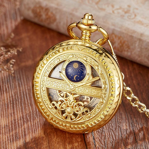 Gold Vintage Pocket Watch Night Glow Hollow Pointer Night Sky Semi ...