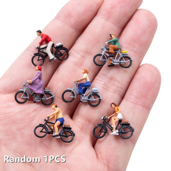 1PCS HO Scale 1:87 Simulation Model Cyclist Rider Miniature Bicycle ...