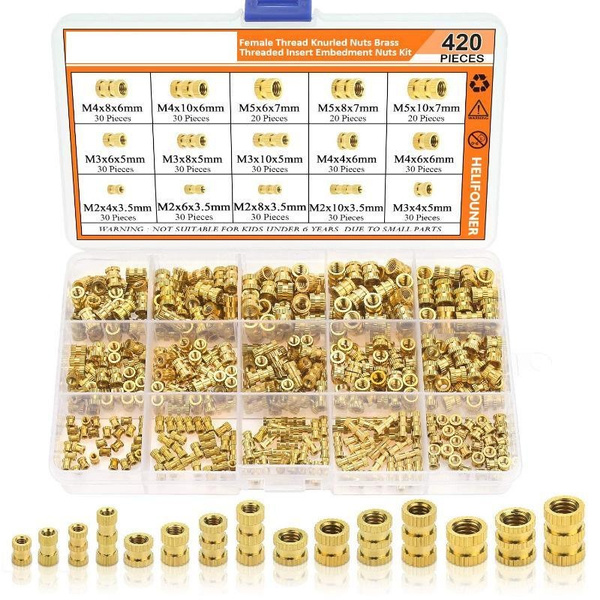 420 PCS M2 M3 M4 M5 Female Thread Knurled Nuts Brass Threaded Insert ...