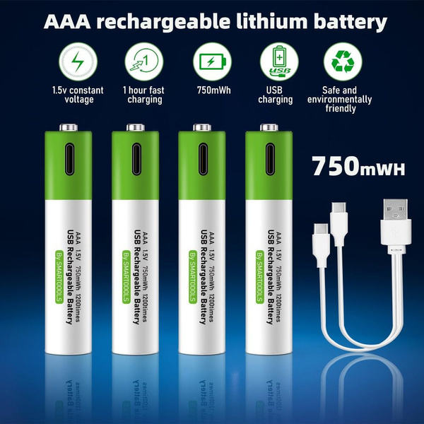 4Pcs 1.5V 2600mWh AA / AAA Battery Type-C USB Rechargeable Lithium Ion ...