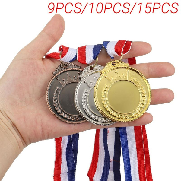 9pcs/10pcs/15pcs Blank Award Medals with Neck Ribbons, Gold Silver ...