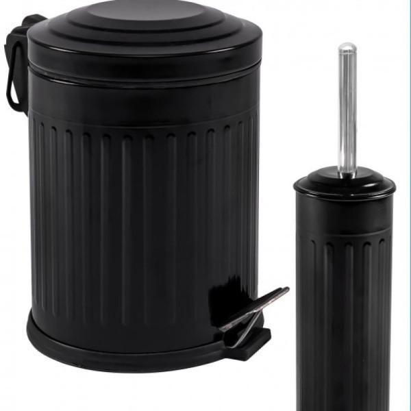 Foreca Vintage 2-Piece Dustbin Bathroom Set Striped Black | Wish