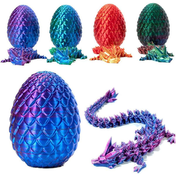 3D Printed Dragon in Egg, Full Articulated Dragon Crystal Dragon with ...