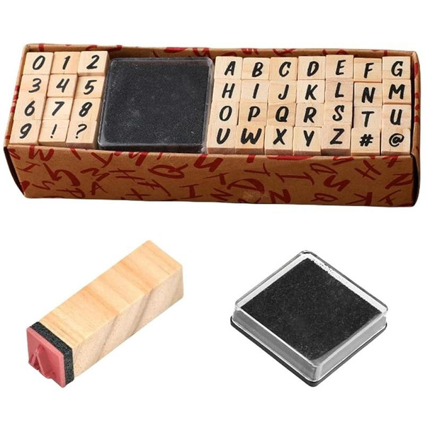 40pcs Wooden Rubber Stamps Kits Alphabet Capital Letter Number and ...