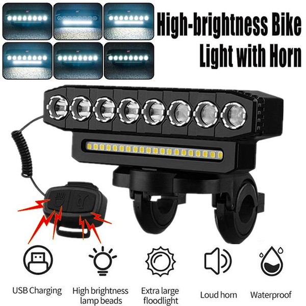 6 Lighting Modes 8 LEDs Bicycle Light with 130dB Horn 4000mAh ...