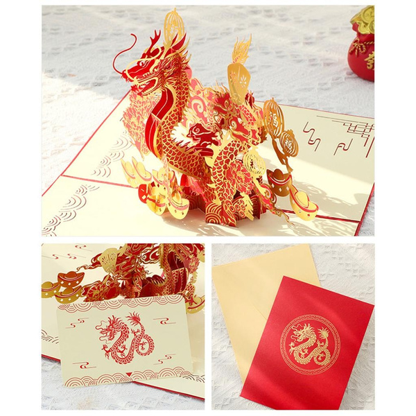 Handmade 3D Popup Chinese Dragon New Year Cards 2024 Creative Greeting ...