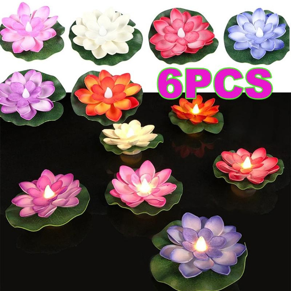 6Pcs Colorful LED Fake Water Lily Flowers Lotus Lantern Chirsmas Art ...