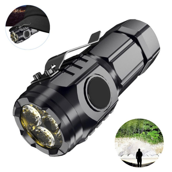 Super Bright Flashlight Three Eyes Hat Clip Light Mini Torch USB ...