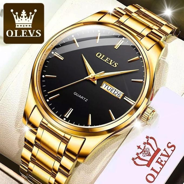 OLEVS Classic Gold Wrist Watches Luxury Business Leather Waterproof ...