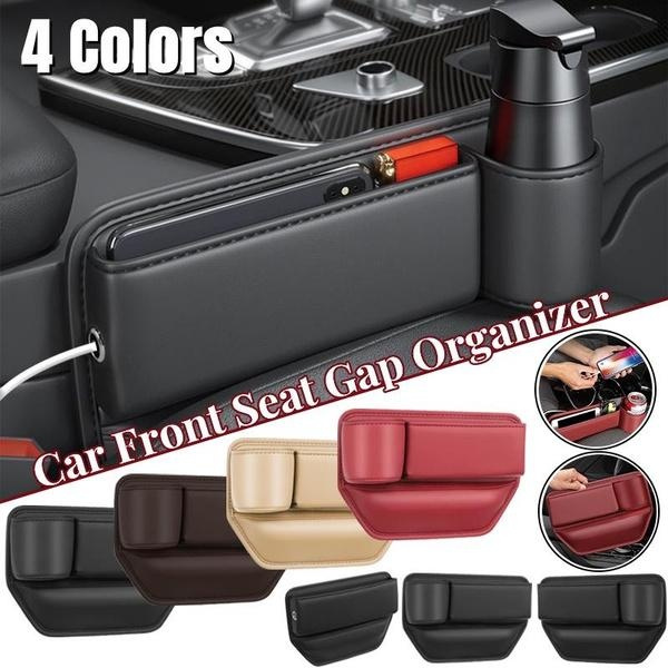 1Pc Universal Car Seat Gaps Storage Box With Cup Holder, PU Leather ...