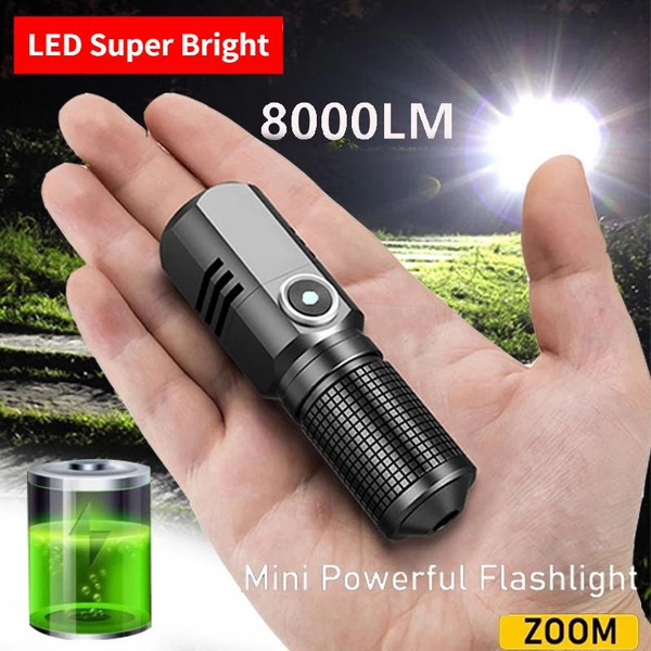 Mini Portable Flashlight 4-cell P50 LED USB Rechargeable Flashlight 3 Lighting Modes 16340 ...