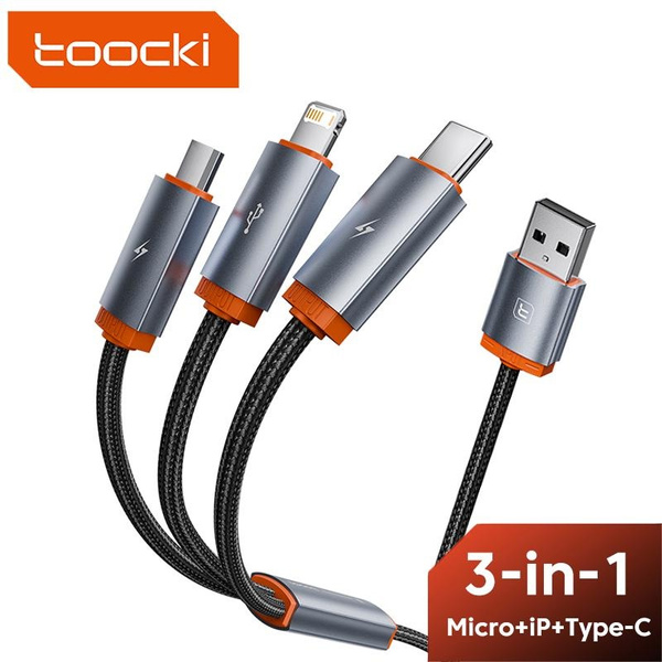Toocki 3-in-1 Micro USB Type-C Cable for Samsung Huawei Xiaomi Oppo ...
