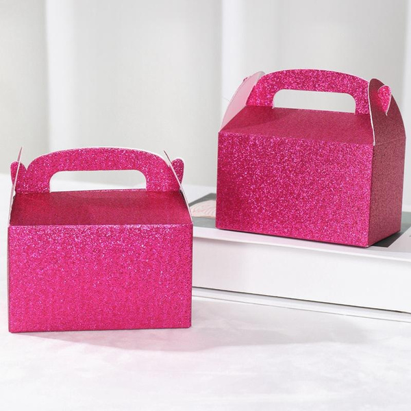 6pcs Hot Pink Glitter Party Treat Boxes Paper Candy Goodie Box for Baby ...