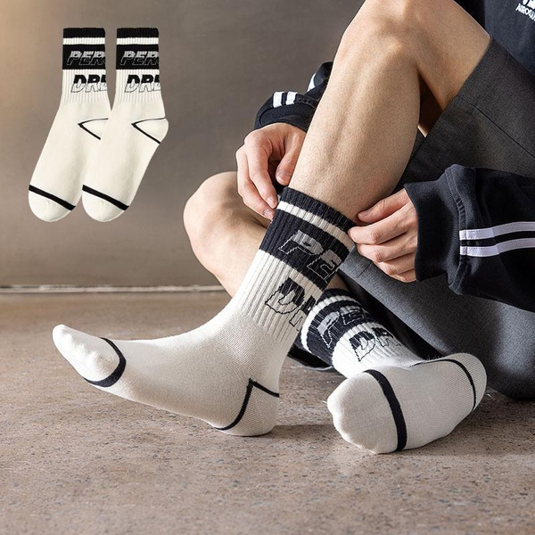 1Pairs High Quality Mens Socks Cotton Breathable Black White Casual ...