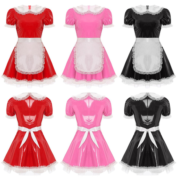 Womens Servants Cosplay Maid Latex A-Line Dress Carnival Theme Party ...