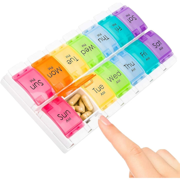 Push Button (7-Day) Pill Case, Medicine Planner, Vitamin Organizer, 2 ...