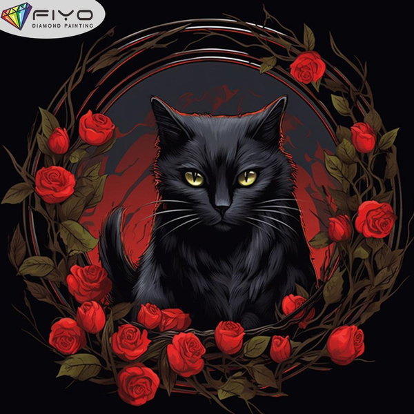 FIYO DIY 5D Black Cat Diamond Painting Full Drill with Number Kits Home ...