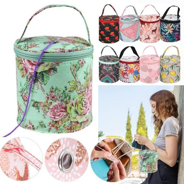 Portable Yarn Storage Bag, Yarn Organizer Tote Bag Round Yarn Holder ...