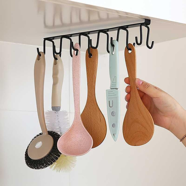 Double-row Hook Rack Hanging Cup Holder Punch-free Wall Cabinet Hook ...