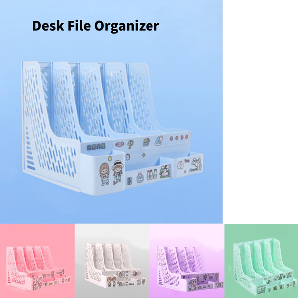 Desk File Organizer 4 Compartments Color Desktop File Storage Rack ...