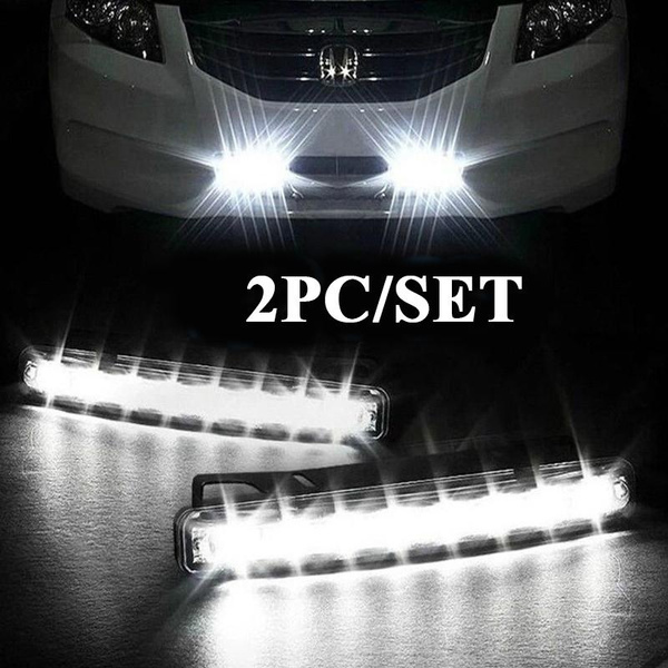 2Pcs/set 8 LED White Car Driving Lamp Fog Universal 12V DRL Daytime ...