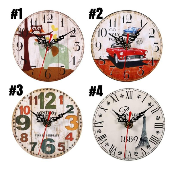 4 Types Antique Wall Clock Vintage Wooden Round Clocks Home Decoration ...