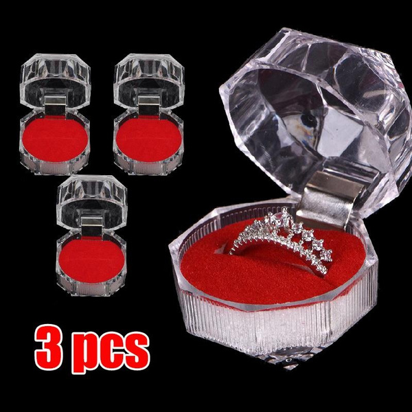 3pcs Clear Acrylic Storage Box Gift Display Case Ring Jewelry Package ...