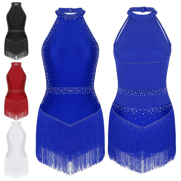 Women Rhinestone Latin Dance Leotard Fringe Salsa Cha-cha Rumba ...