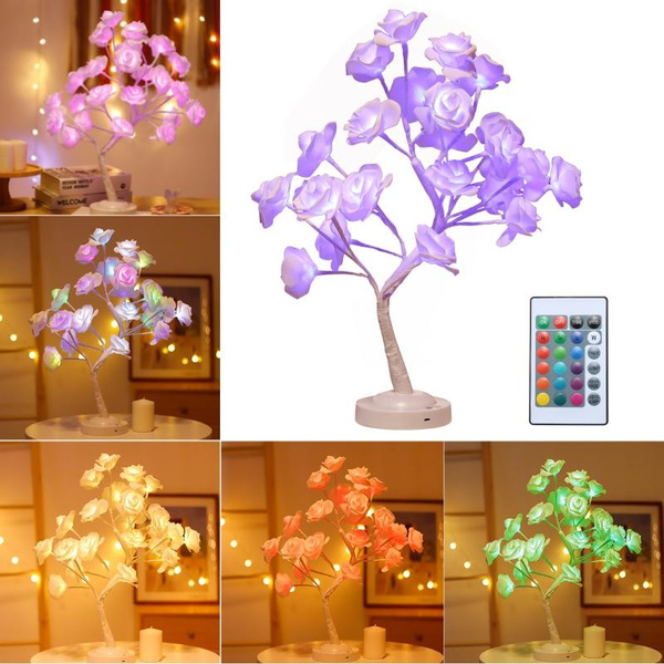 16 Colors Rose Tree Lamp Colorful Light Up Rose Tree Lamps with Remote ...