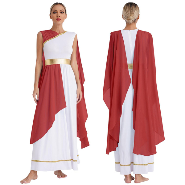 Greek Beaty Cosplay Costumes Chiffon Gold Trims Ancient Toga Greece ...
