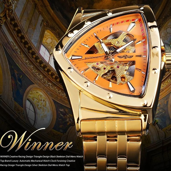 New Triangle Skeleton Automatic Watch Stainless Steel Men Business ...