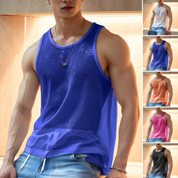 INCERUN Men Crew Neck Sleeveless Solid Color Mesh Transparent Vest | Wish