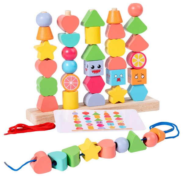 Montessori Toys Bead Sequencing Set, Wooden Stacking Blocks & Matching ...
