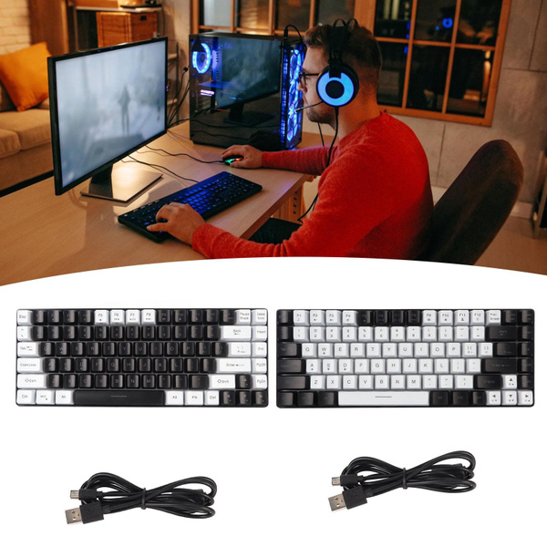 1PC Type C 84 Keys RGB Backlit Ergonomically Curved Quiet Wired ...