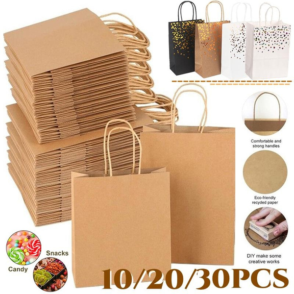 10/20/30/100PCS Solid Color Gift Bags with Handles Kraft Paper Bags ...