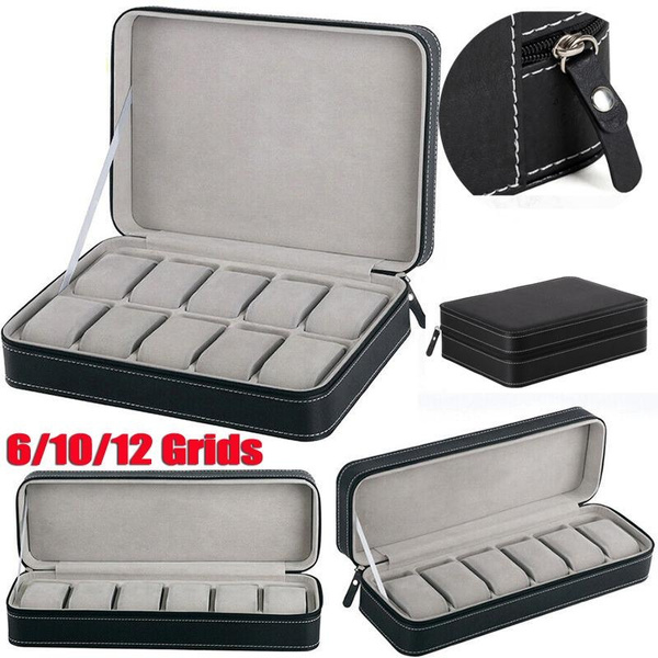 6/10/12 Grids PU Leather Watch Box Display Case Zipper Collection Storage Holder | Wish