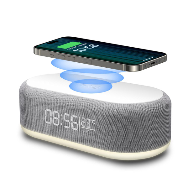 Wireless Charger Alarm Clock Time LED Light Thermometer Earphone Phone ...